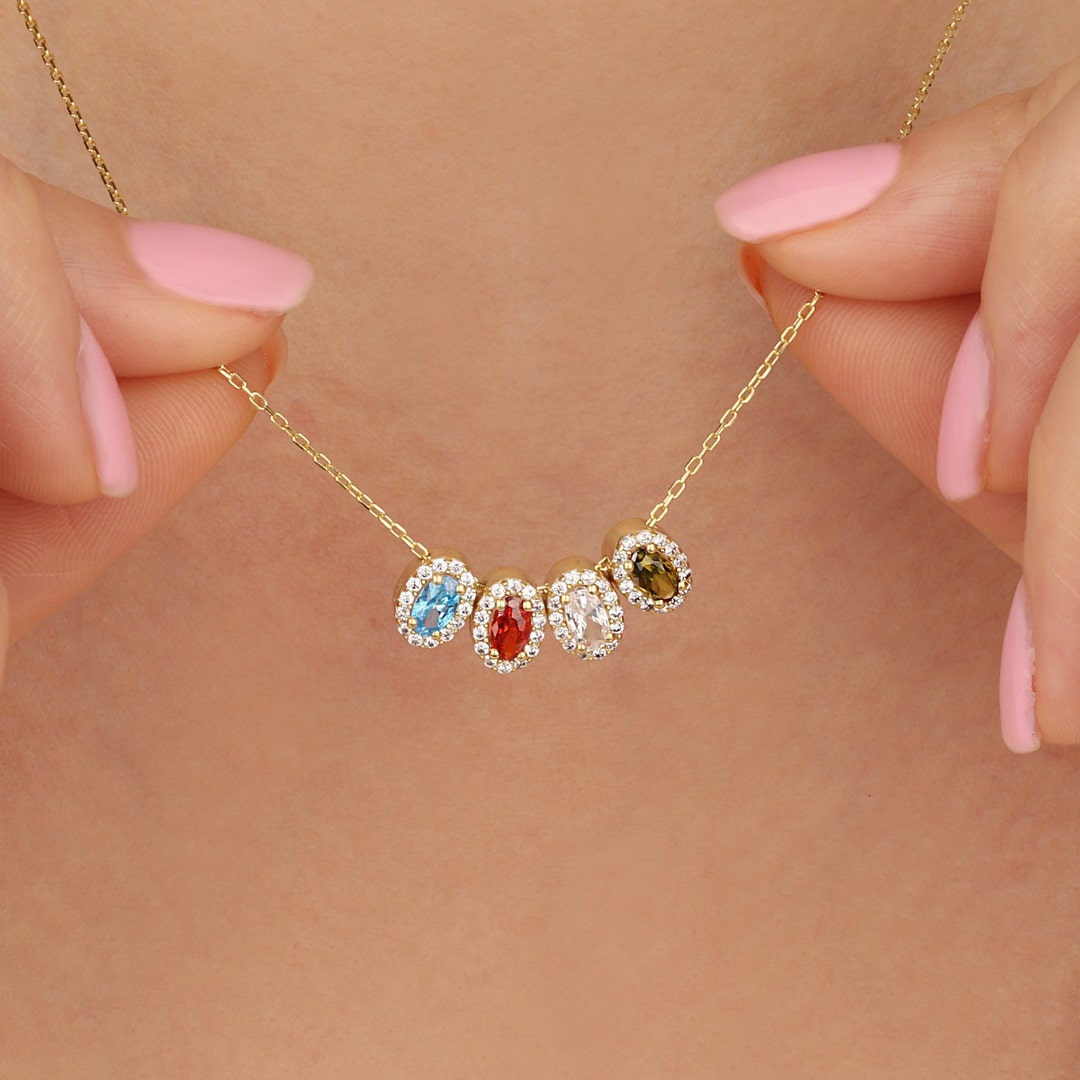 White gold birthstone necklace for mom store