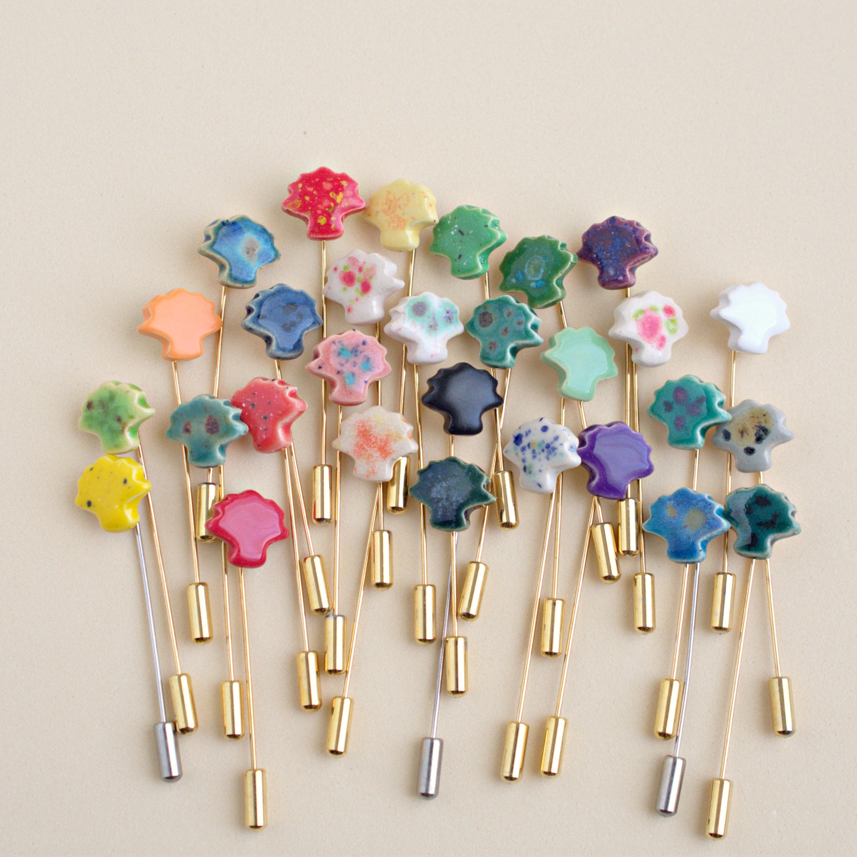 Ceramic Tiny Scallop Shells Stick Pin. Small Lapel Pins Mens. Beach ...