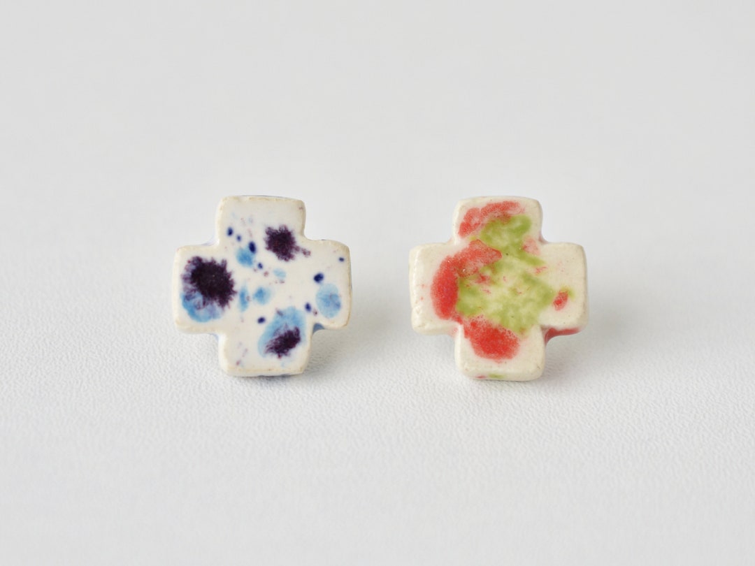 Pin Set of 2 Ceramic Cross. Cute Necklace Pins. Unique Small Pins. Mens ...