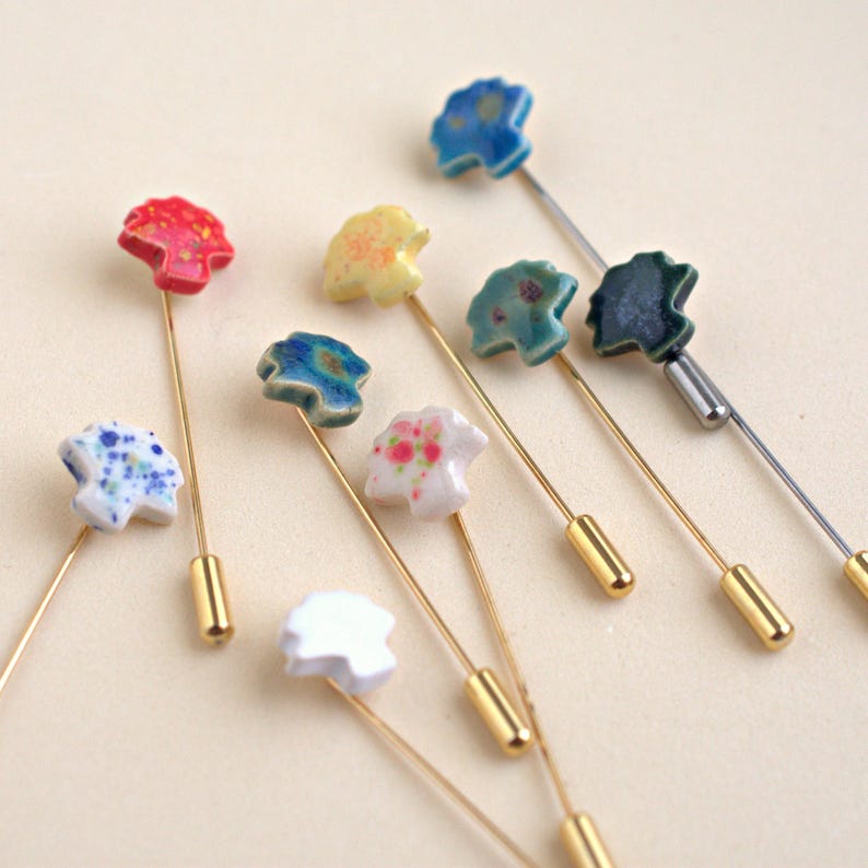 Ceramic Tiny Scallop Shells Stick Pin. Small Lapel Pins Mens. Beach ...