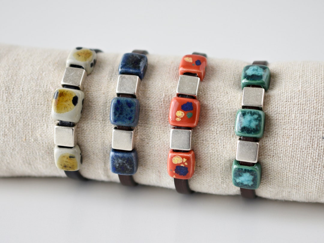 Colorful Leather and Ceramic Bracelets for Women. Cute Boho Bracelets ...