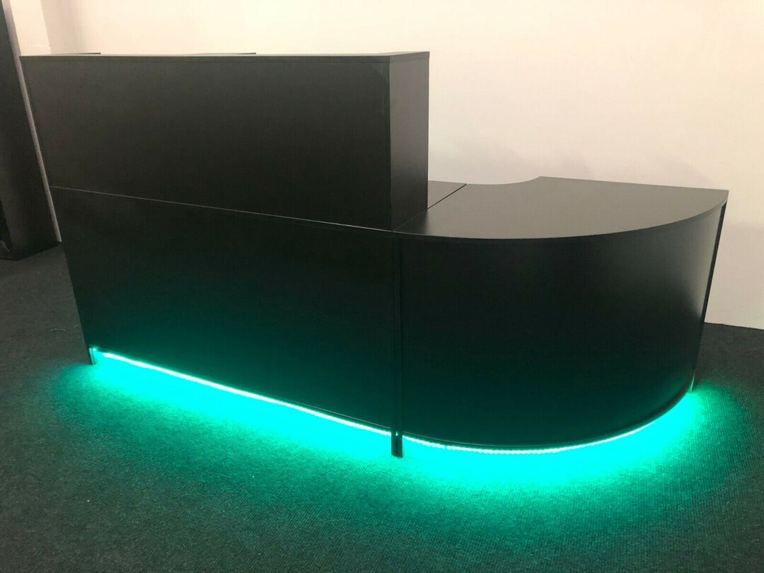 Reception Desk,led Lights Remote Control. Black Retail Counter Table ...