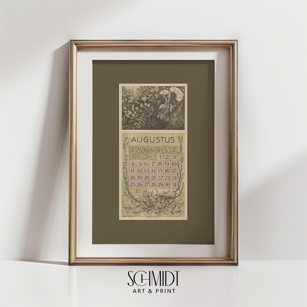 Wall Art Calendar Vintage, AUGUST, Vintage Calendar Art, Vintage Home ...