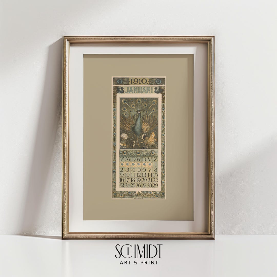 Wall Art Calendar Vintage, JANUARY, Vintage Calendar Art, Vintage Home ...