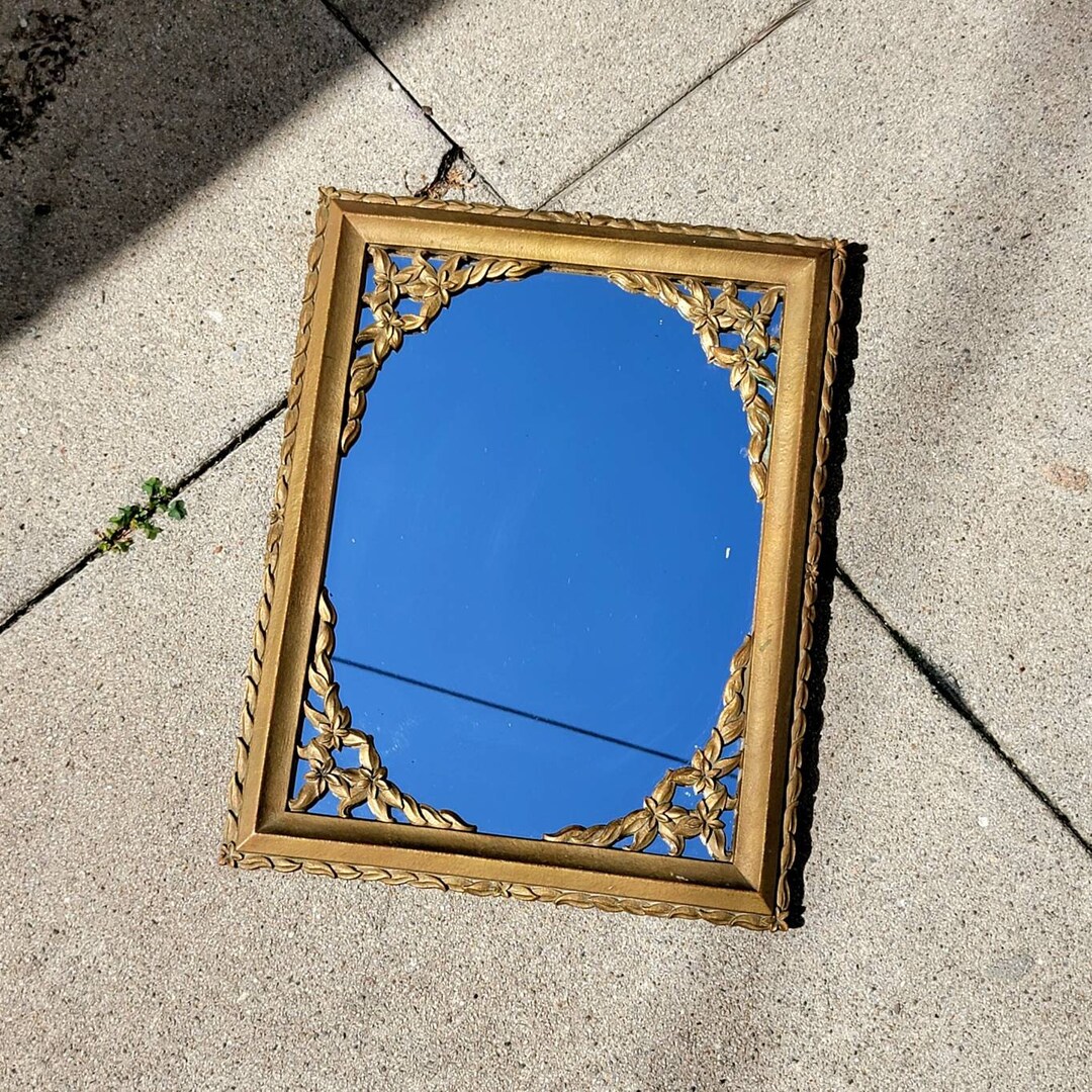 Ornate Old Gold Floral Relief Rectangular Wall Mirror, Wall Hanging ...