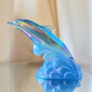 Rare Fenton 95th Anniversary Aqua Carnival Glass Dolphin Cresting Wave ...