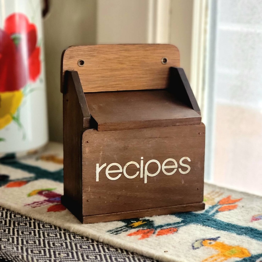 Retro 70s Wood Hanging Recipe Wall Box, Wood Recipe Box, Vintage Recipe ...
