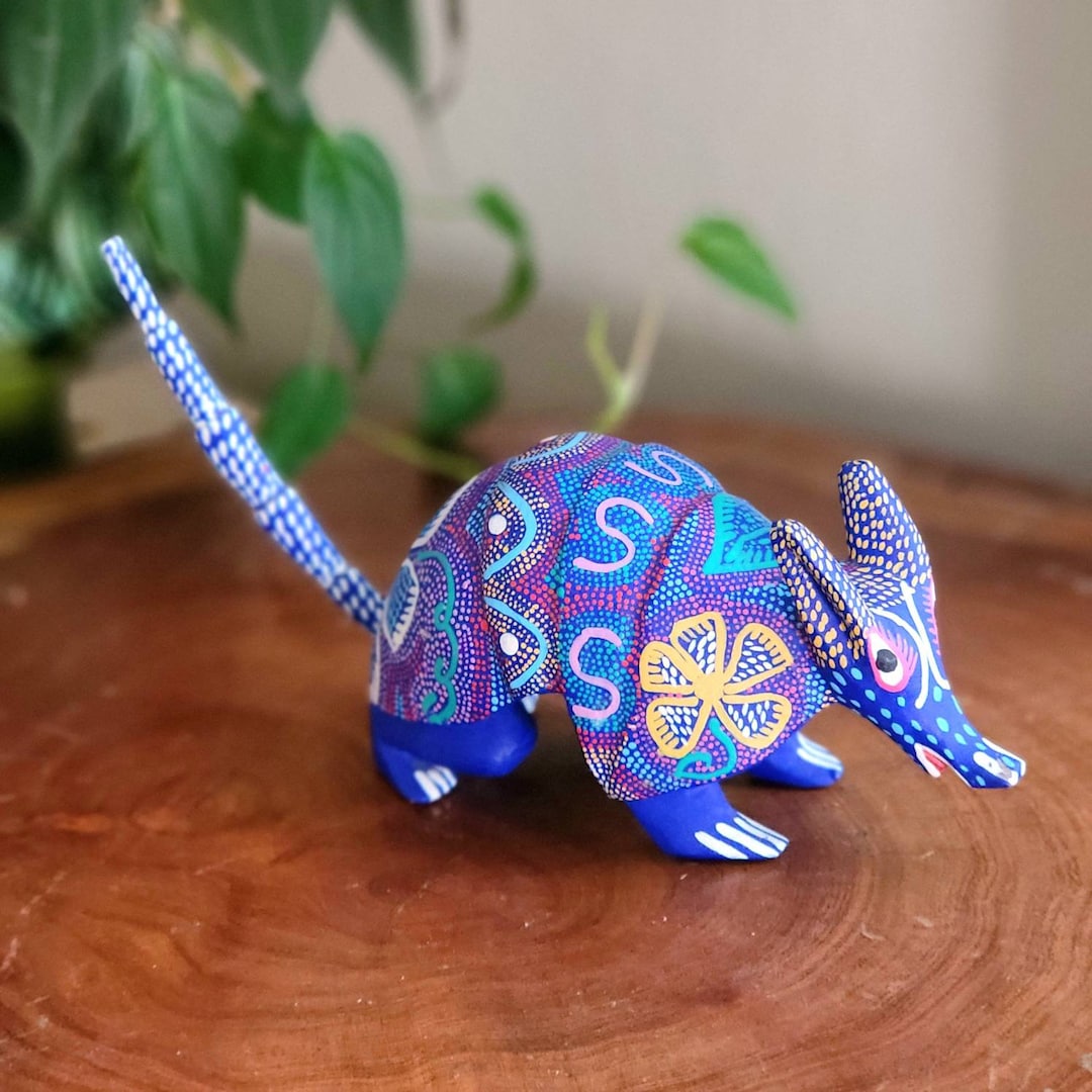 Reyna Ibanez Mexican Folk Art Armadillo Alebrije Carved Wood Statue ...