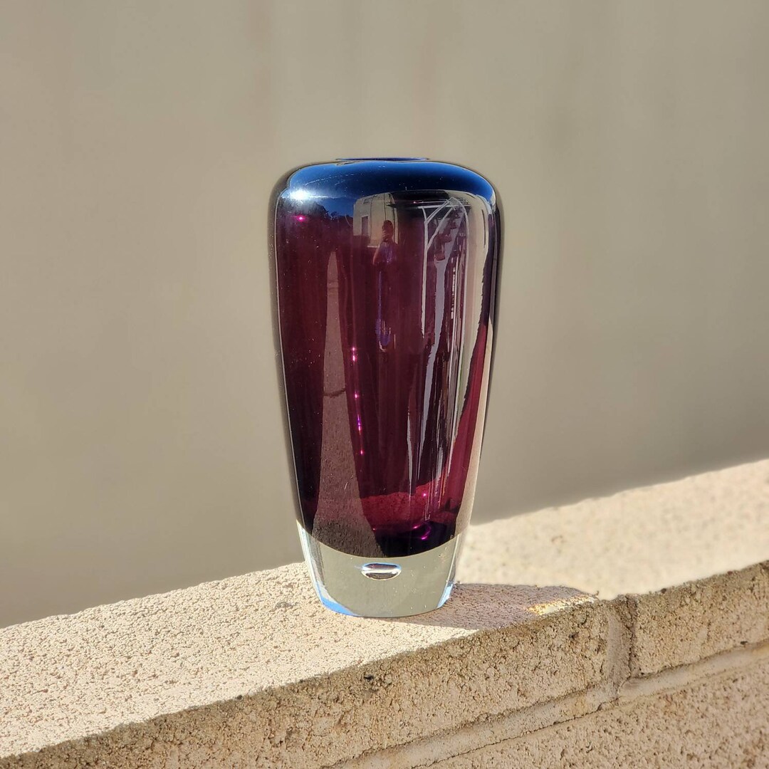 Krosno Art Glass Amethyst Vase W/ Suspended Bubble Base Made - Etsy