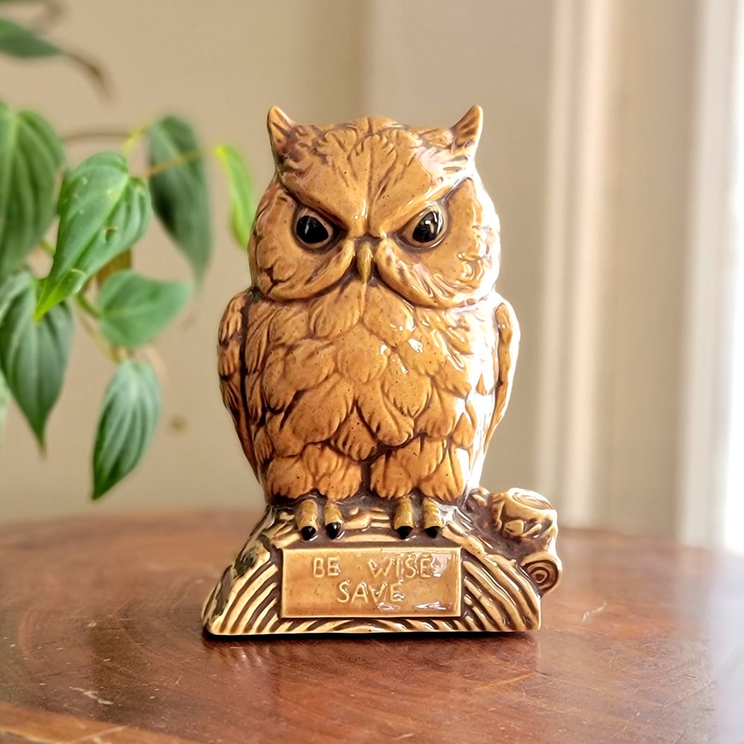 70s Be Wise Save Ceramic Owl Piggy Bank, Ceramic Owl Coin Bank, Be Wise ...