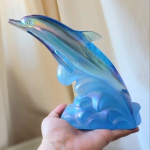 Rare Fenton 95th Anniversary Aqua Carnival Glass Dolphin Cresting Wave ...