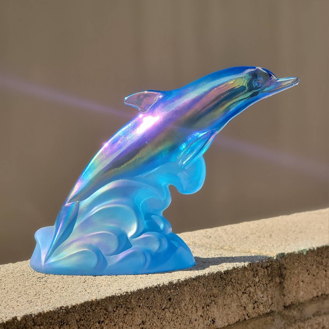 Rare Fenton 95th Anniversary Aqua Carnival Glass Dolphin Cresting Wave ...