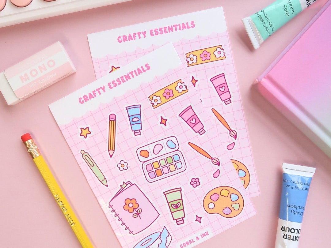 Kawaii Stationary Sticker Sheet, Cute Crafty Stickers, Journal Supplies ...