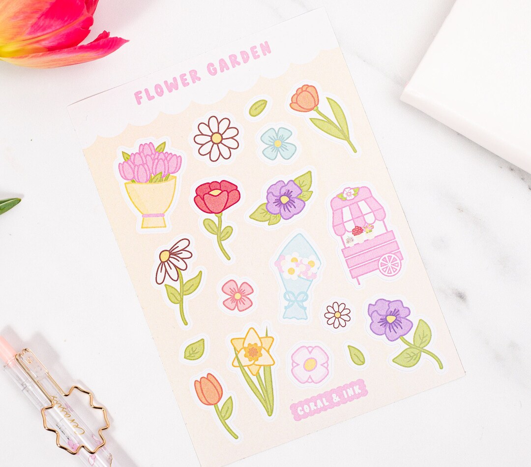 Cute Flower Stickers, Kawaii Aesthetic Floral Sticker Sheet, Journal ...