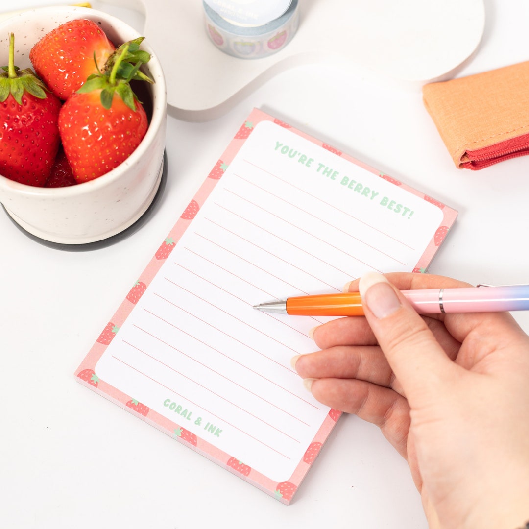Cute Strawberry Ruled Notepad A6, Kawaii Stationary, Memo Pad Cute ...