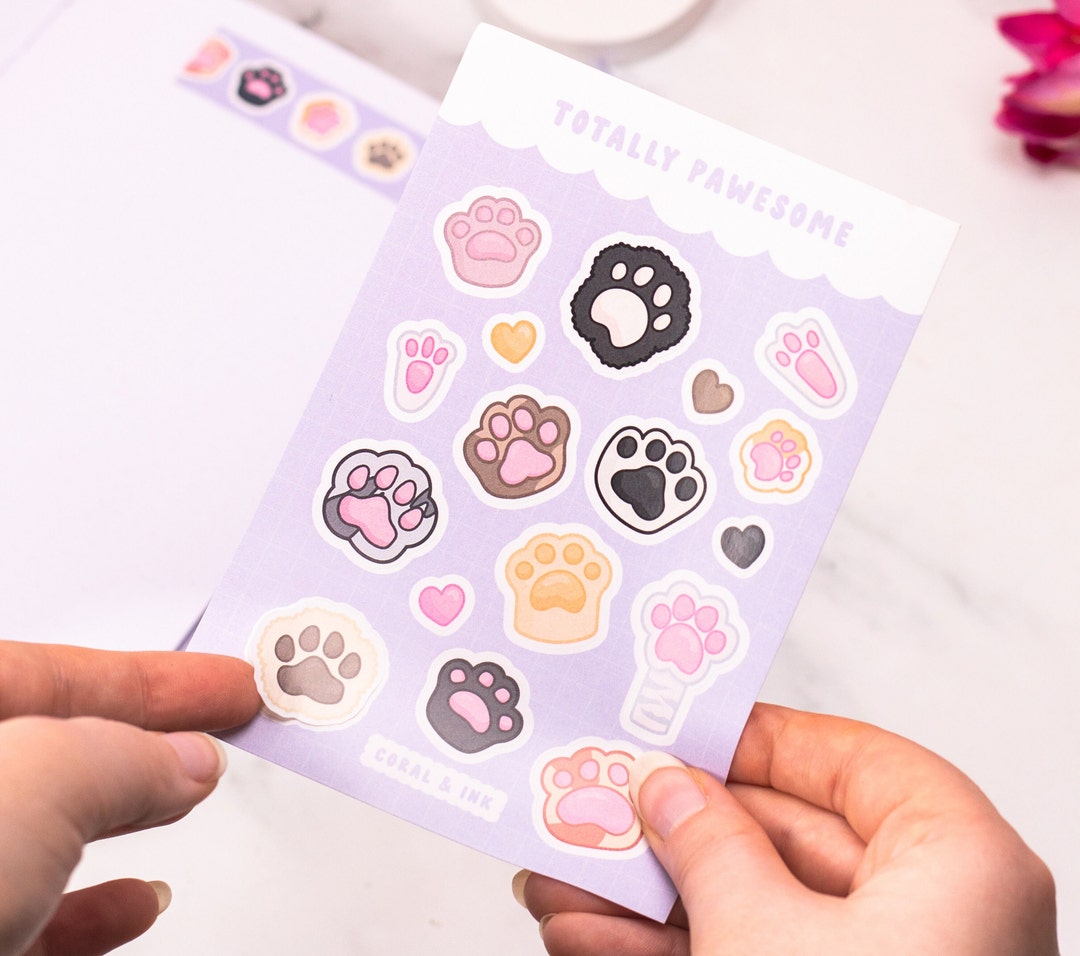 Cute Animal Paw Stickers, Kawaii Aesthetic Sticker Sheet, Journal ...