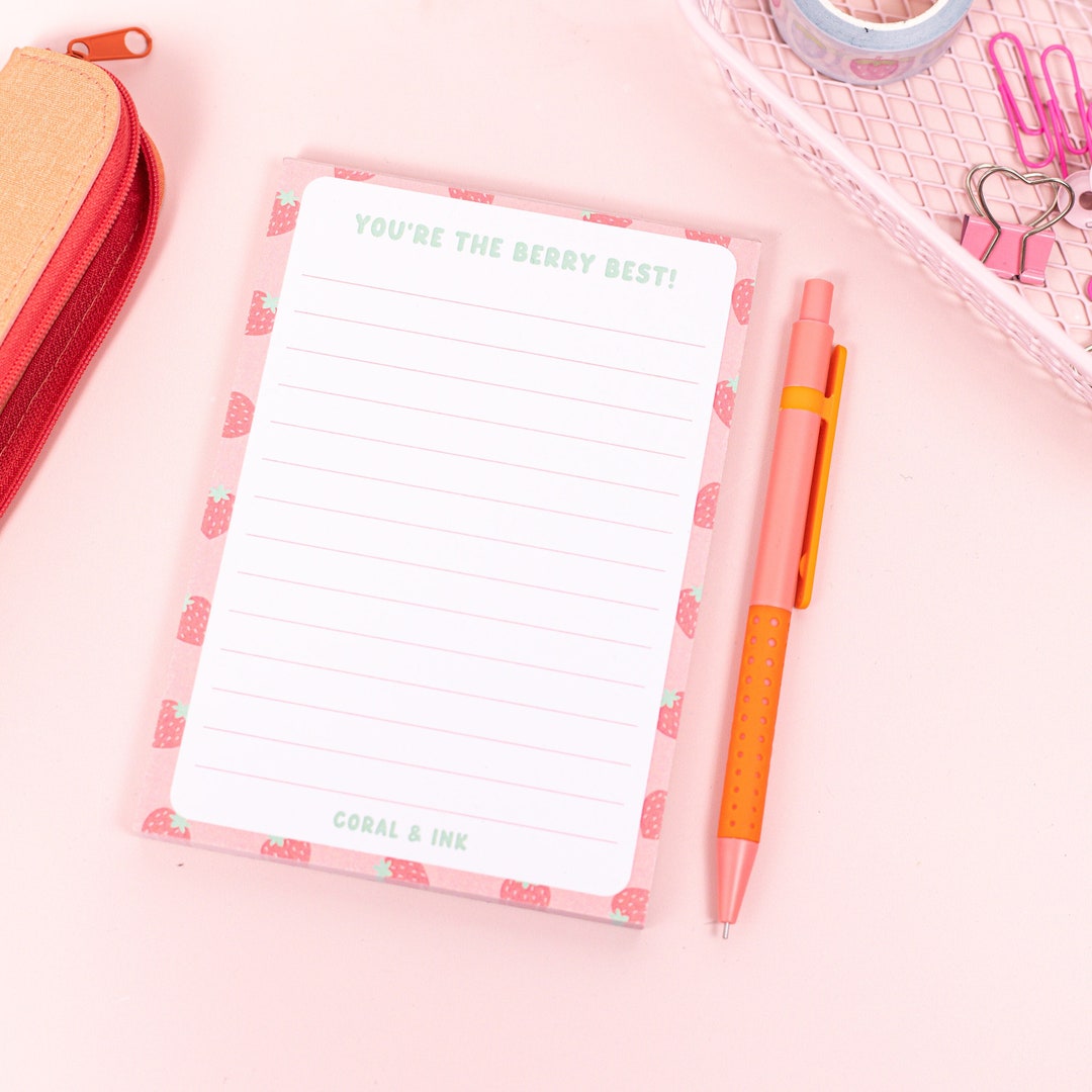 Cute Strawberry Ruled Notepad A6, Kawaii Stationary, Memo Pad Cute ...