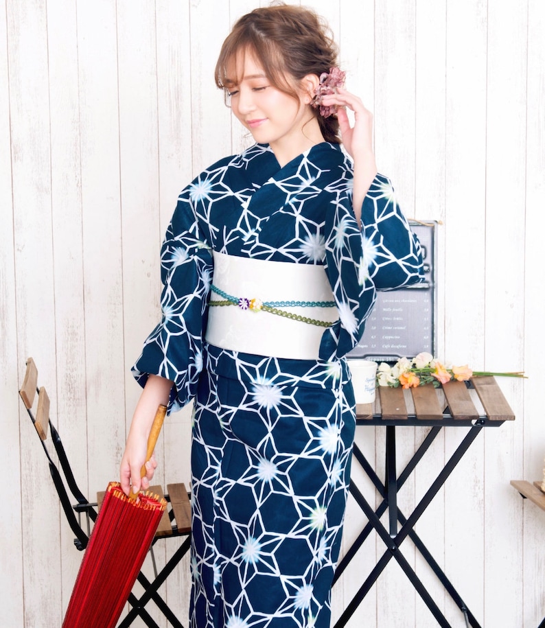 Japanese Yukata [ 5pcs Set ] With Obi Belt & Sandals Geta / Japanese ...