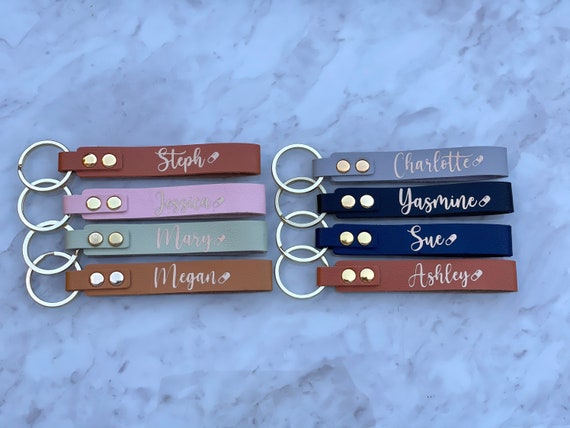 Custom Vegan Leather Keychain Personalized Monogram | Etsy