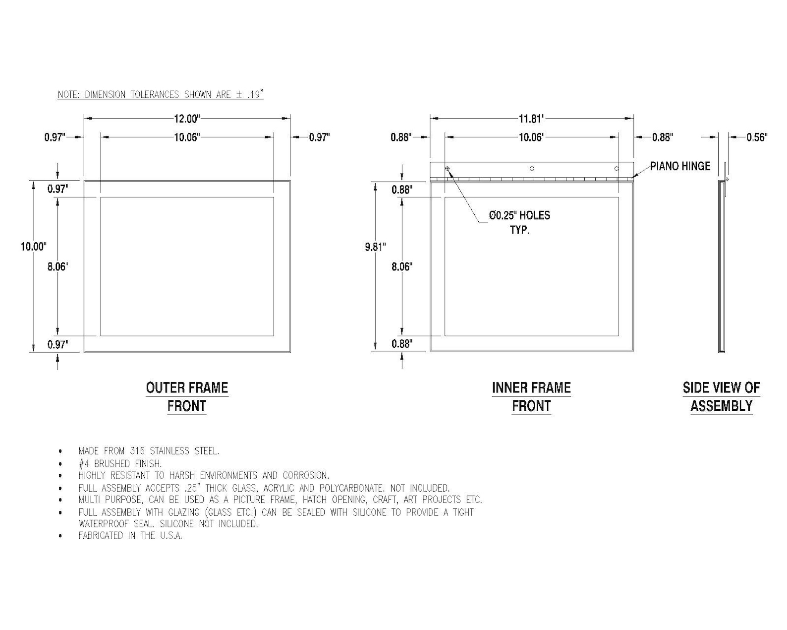 Stainless Steel 316 Frame With Piano Hinge. - Etsy