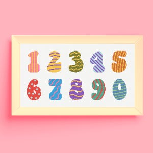 Numbers 0-9 Cross Stitch Pattern, Easy Counted Figures Embroidery ...