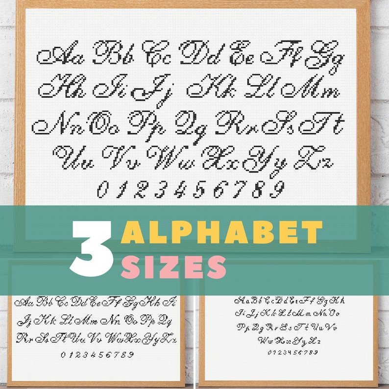 Cursive Cross Stitch Alphabet Pattern With Numbers, Curly Cross Stitch ...