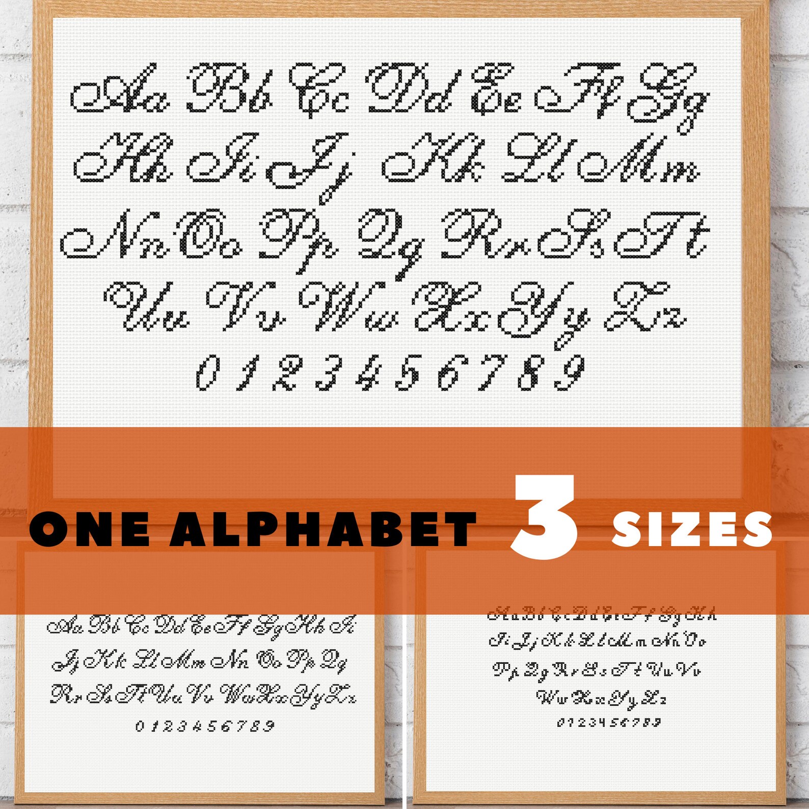 Curly Cross Stitch Alphabet With Numbers, Cursive Cross Stitch Letters ...