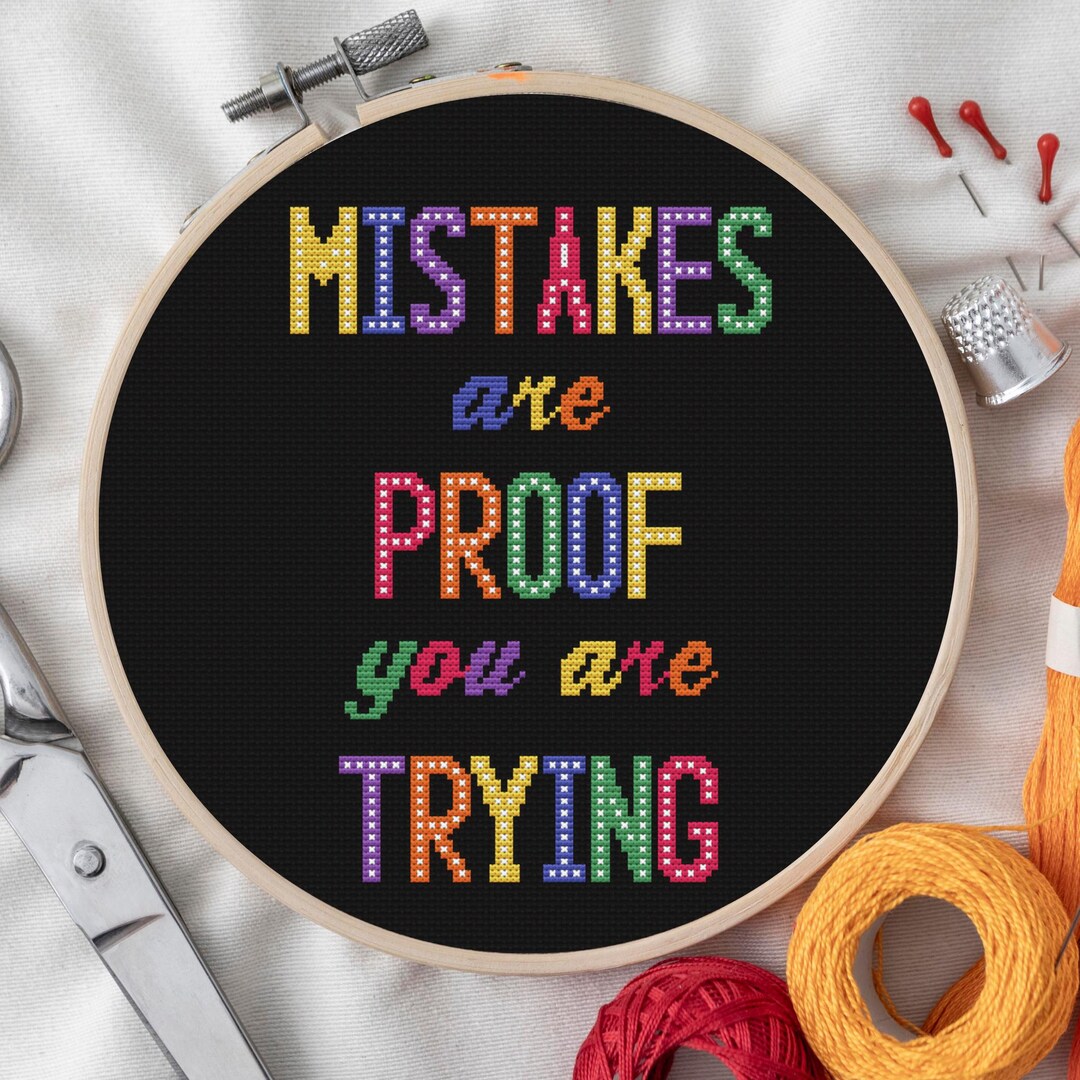 Teacher Classroom Motivational Cross Stitch Pattern: Mistakes Are Proof ...