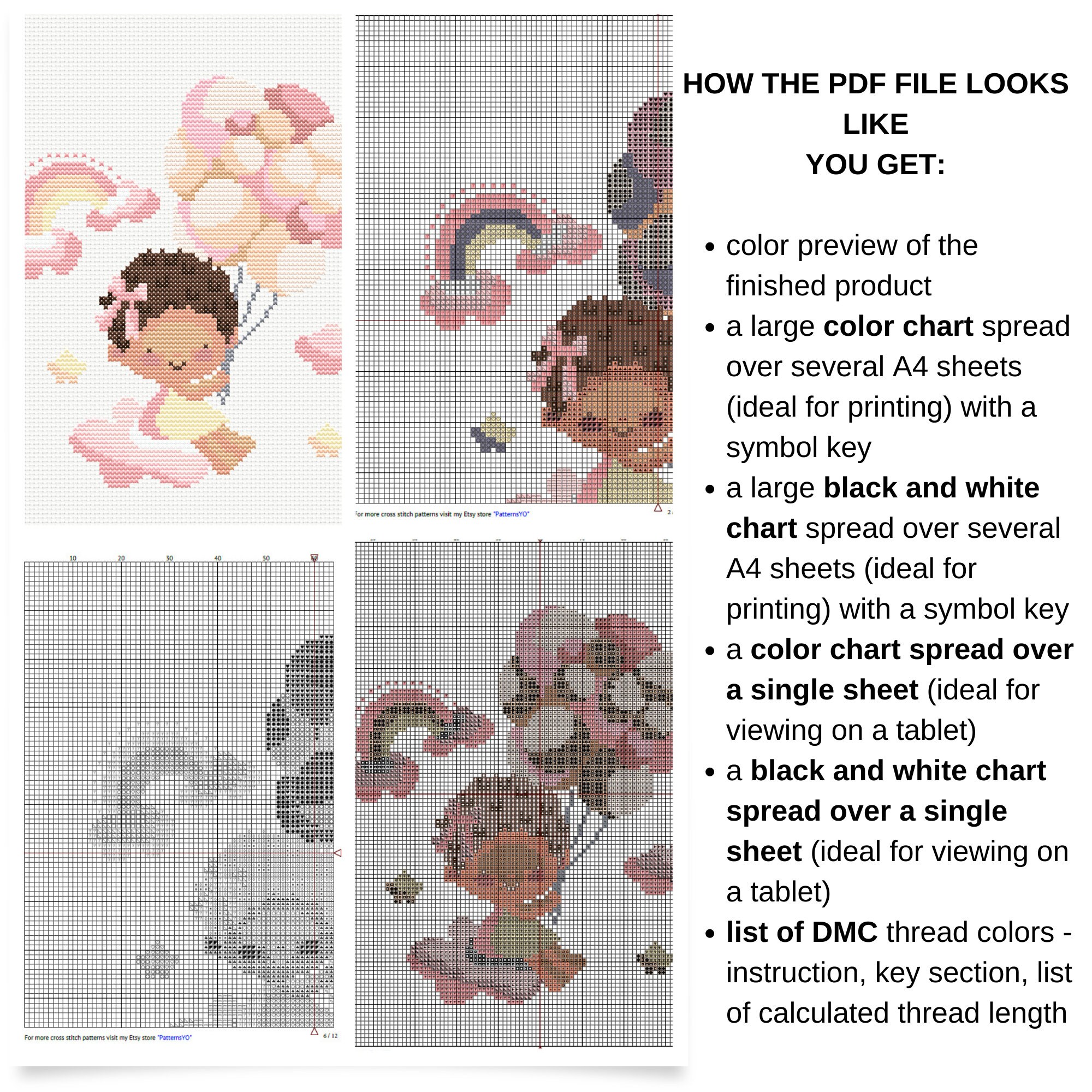 Kids Cross Stitch Pattern Baby Girl Cross Stitch Embroidery Cute ...