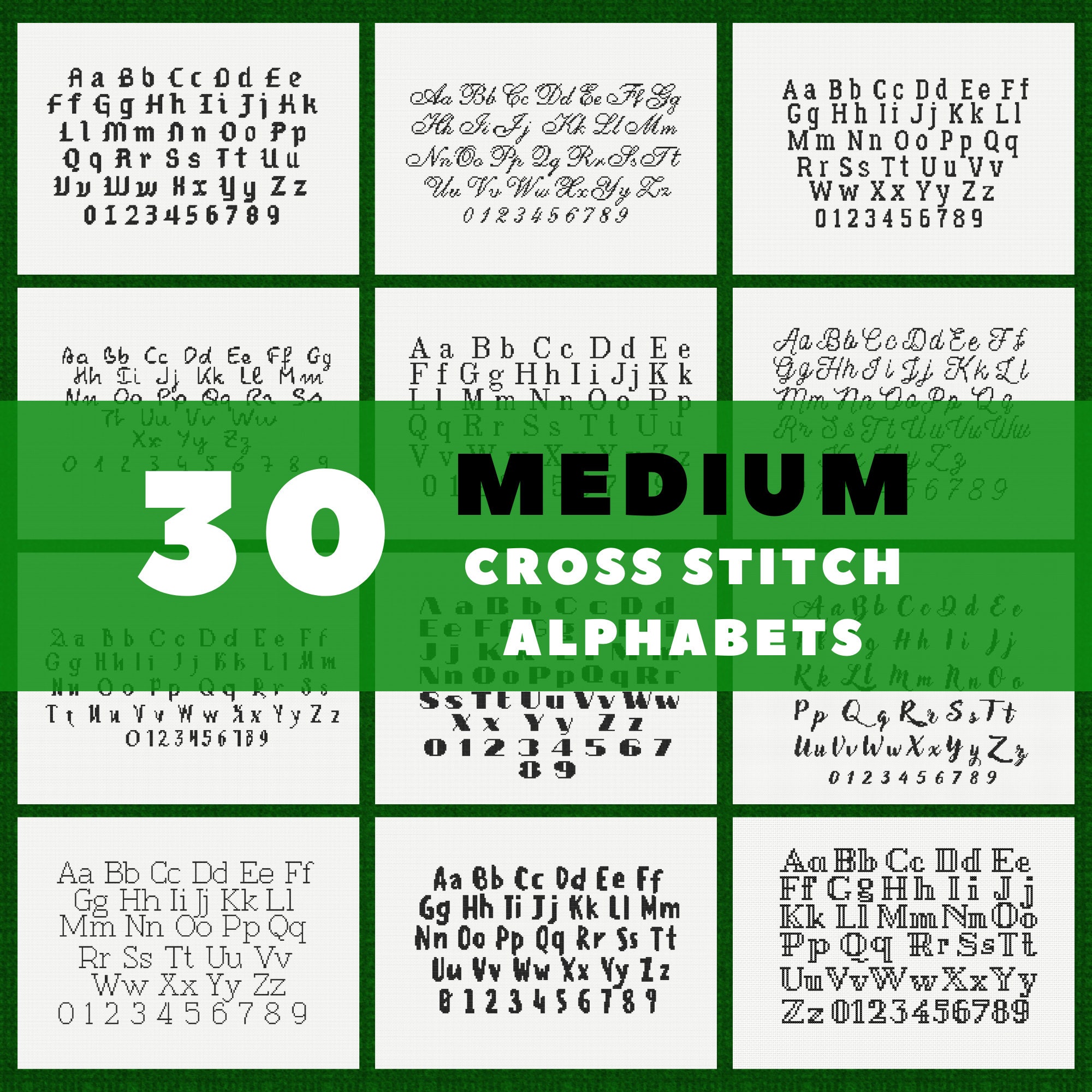 Counted Cross Stitch Font Letters and Numbers Medium Size Chart | 30 ...