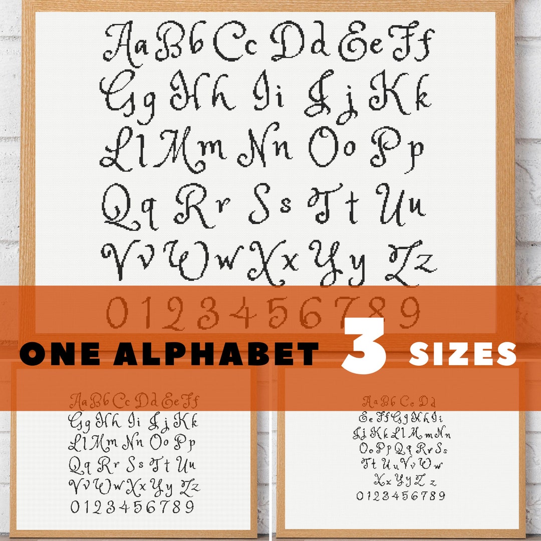 Simple Cross Stitch Alphabet Pattern Curly Calligraphy Design, One ...