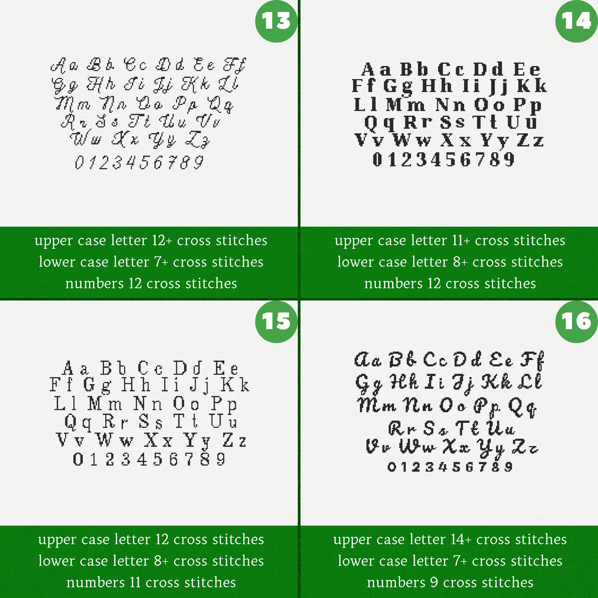 Counted Cross Stitch Font Letters and Numbers Medium Size Chart | 30 ...