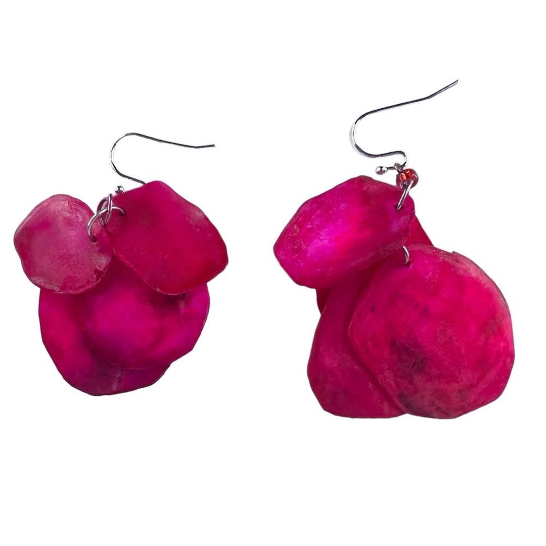 Dark Pink Eco-friendly Peruvian Fish Scale Earrings With White Gold ...