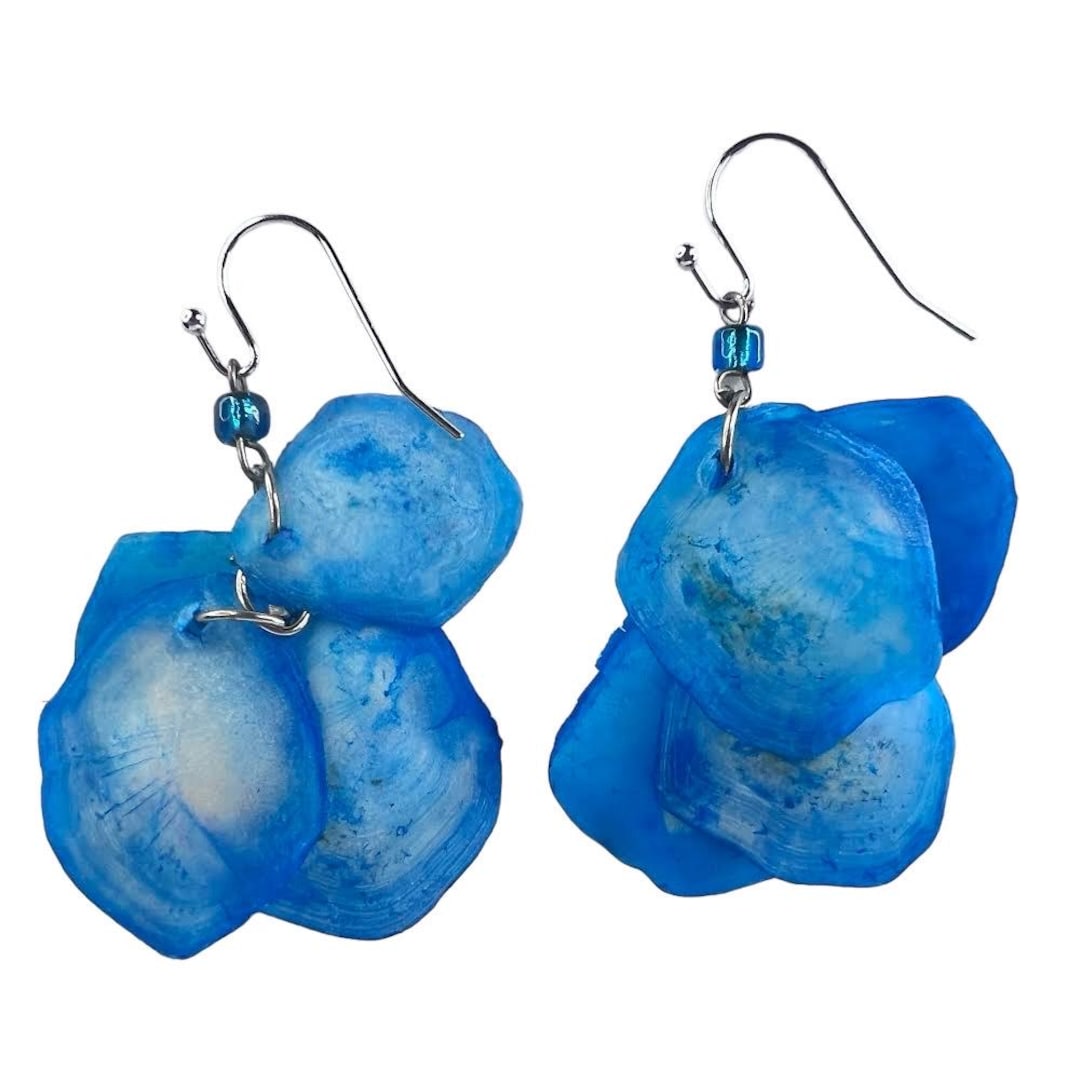 Dark Blue Eco-friendly Peruvian Fish Scale Earrings With White Gold ...