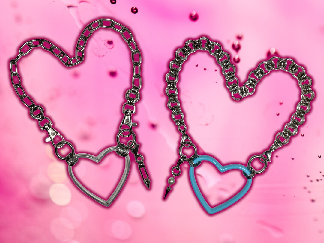 Stainless Steel ''kiss Me / Bite Me'' Alt Punk Heart Charm Chokers ...
