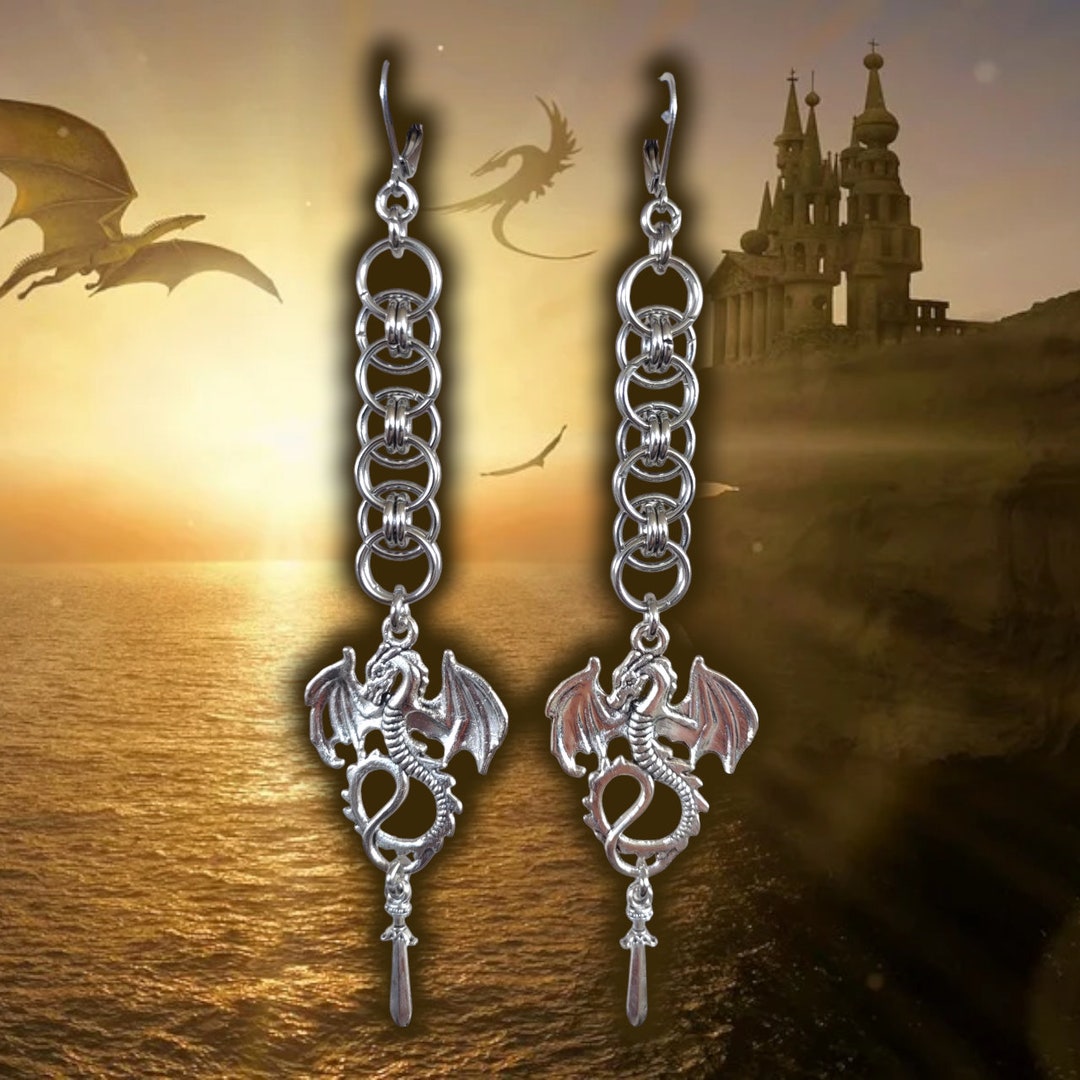 GORBASH Stainless Steel Chainmail Dragon Earrings | Princesscore, Knightcore, Goblincore, Dark ...