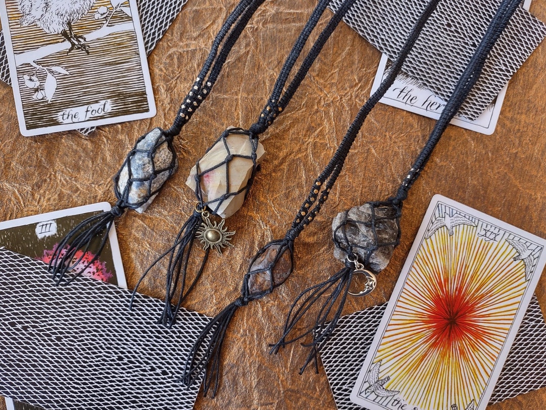 GAIA Natural Crystal Macrame Necklaces | Tooth and Spell - Etsy