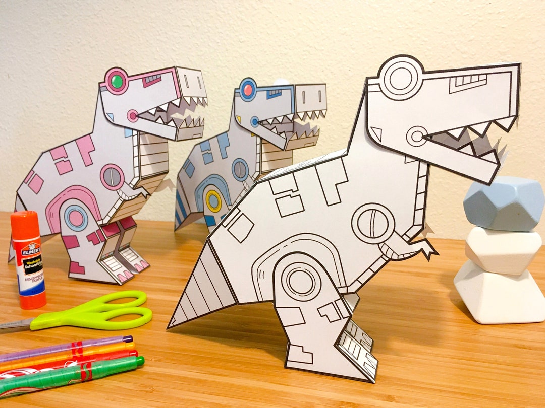 3D Coloring Page : Robo Rex - Etsy