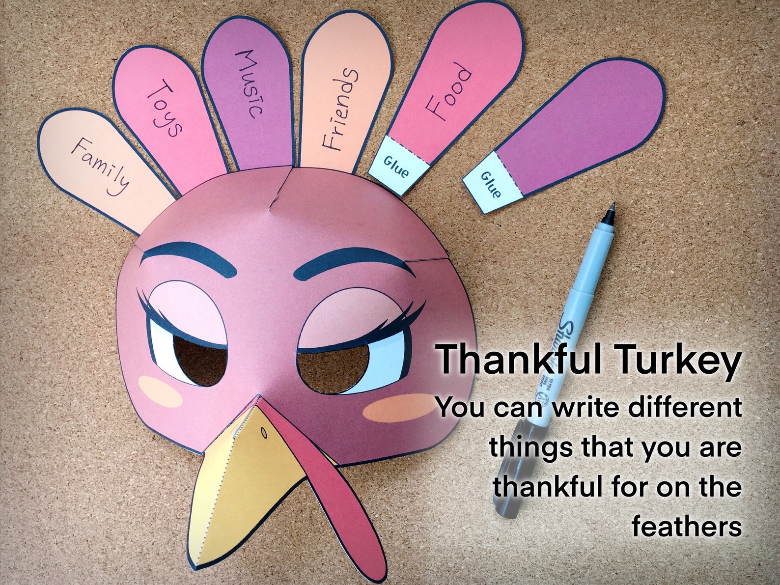 Coloring Mask 4 Printable Turkey Masks 4 Black and White | Etsy