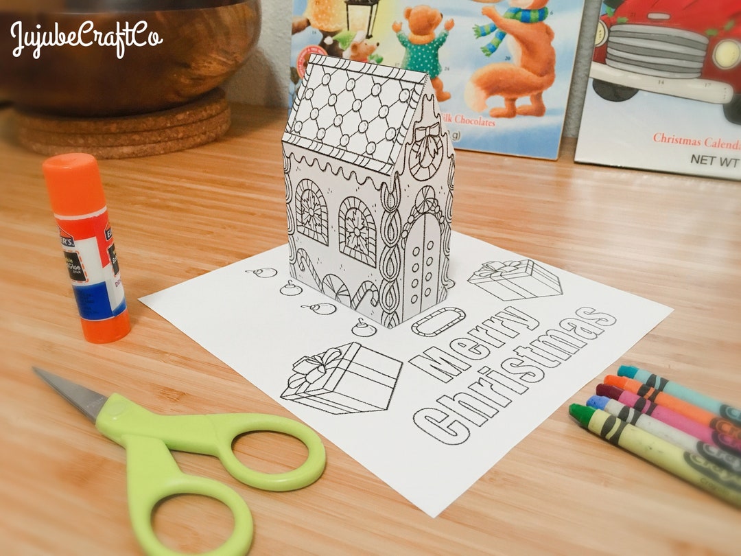 Holiday Coloring Page : 3D Gingerbread House (2) - Etsy