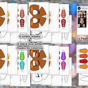 Coloring Mask > 4 Printable Turkey Masks, 4 Black and White Mask to ...
