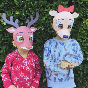 Coloring Mask > 2 Printable Reindeer Masks, 2 Black and White Masks to ...