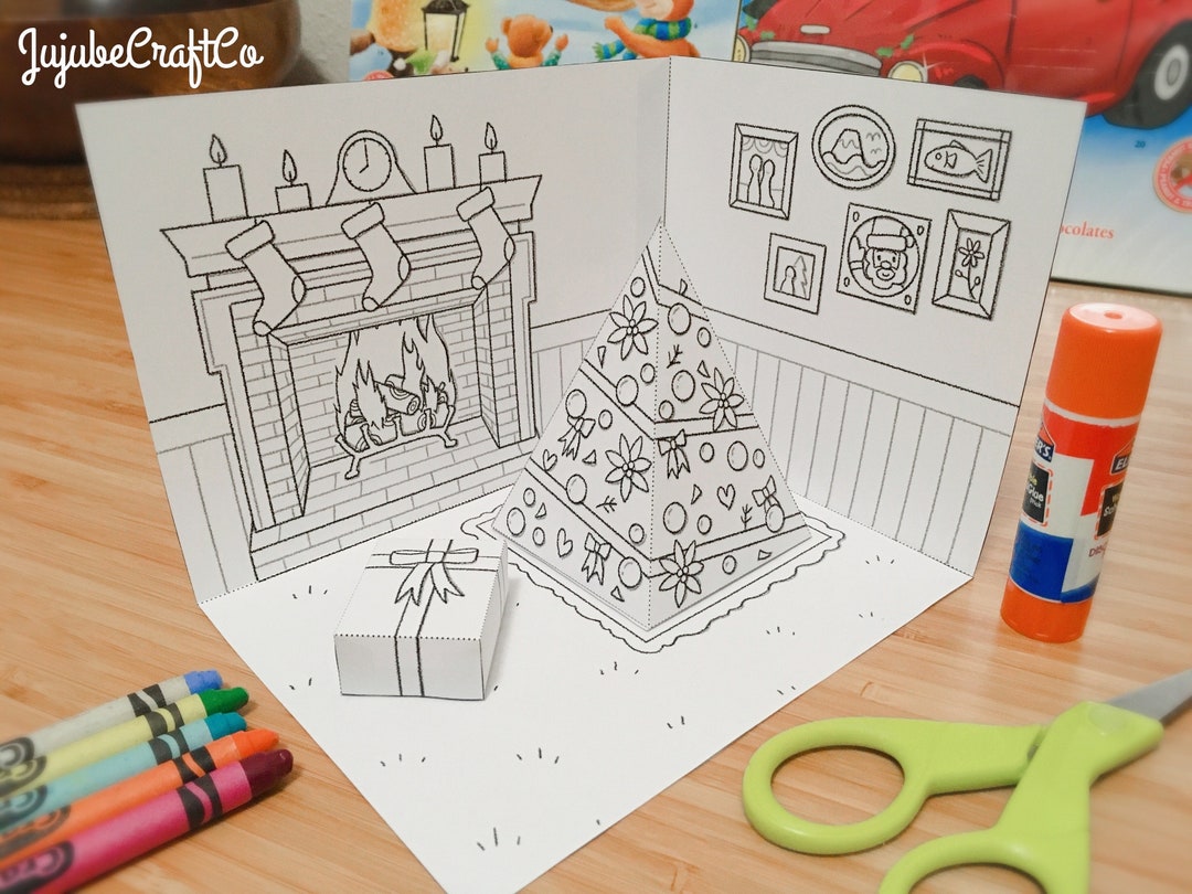 Holiday Coloring Page : Christmas Tree and Fireplace - Etsy
