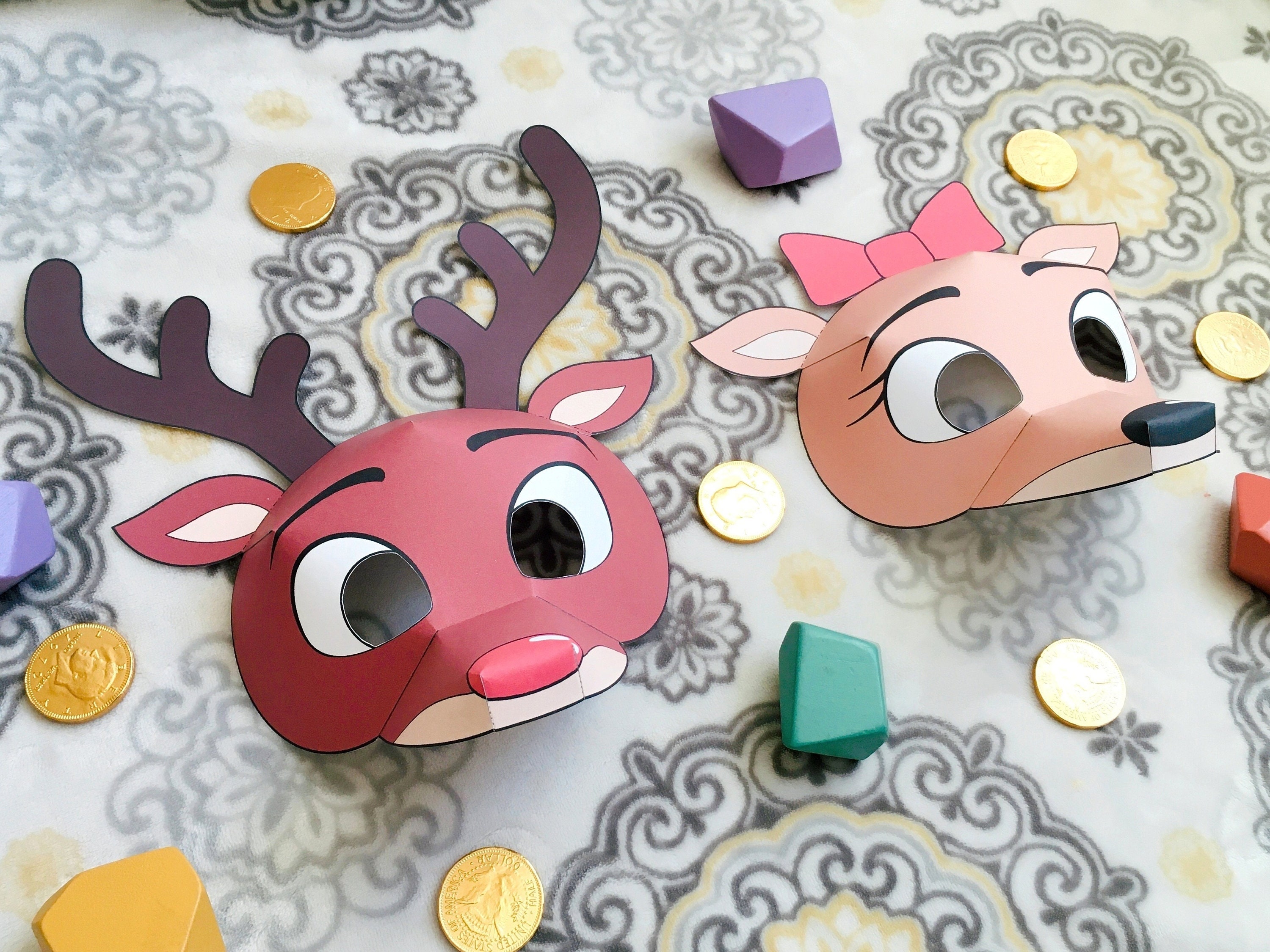 Coloring Mask > 2 Printable Reindeer Masks, 2 Black and White Masks to ...