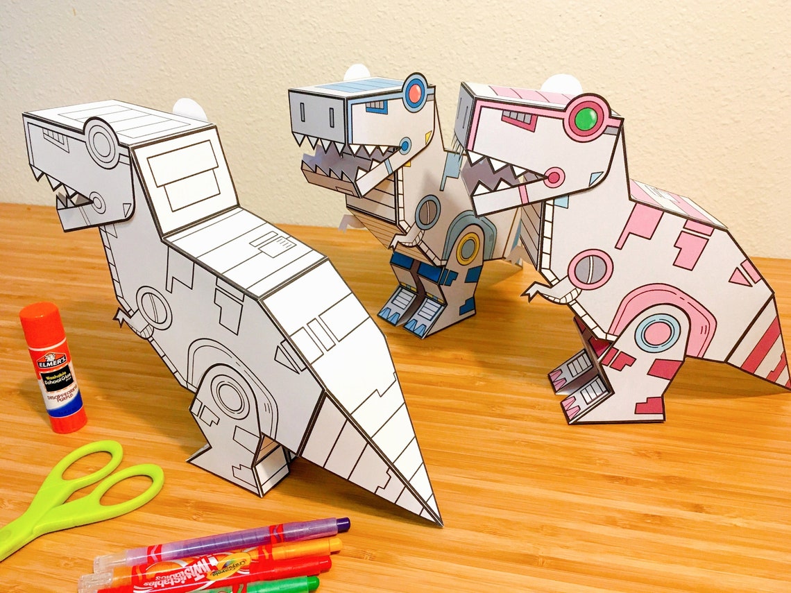 3D Coloring Page : Robo Rex - Etsy