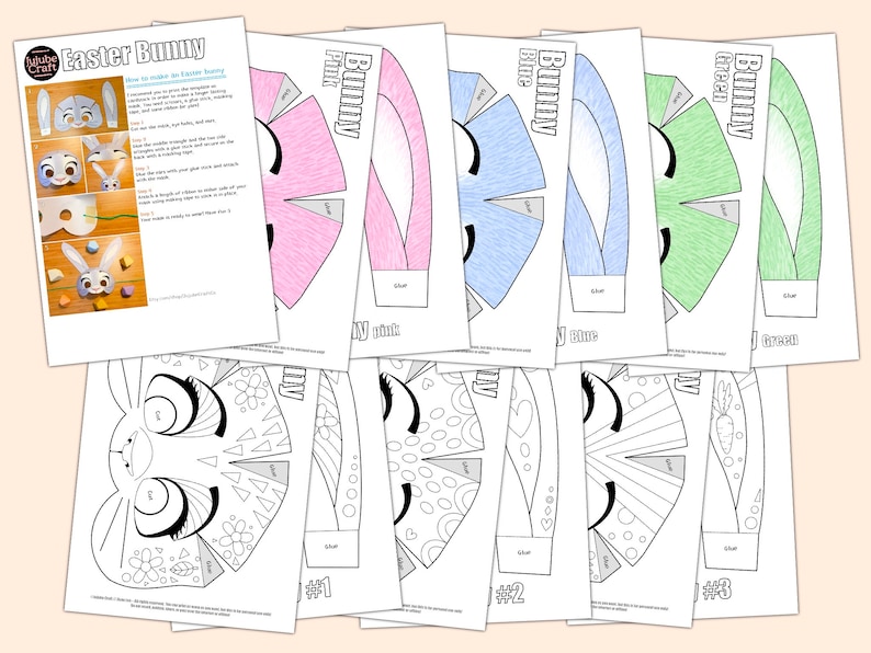 Coloring Mask 3 Printable Easter Bunny Masks 3 Black and | Etsy