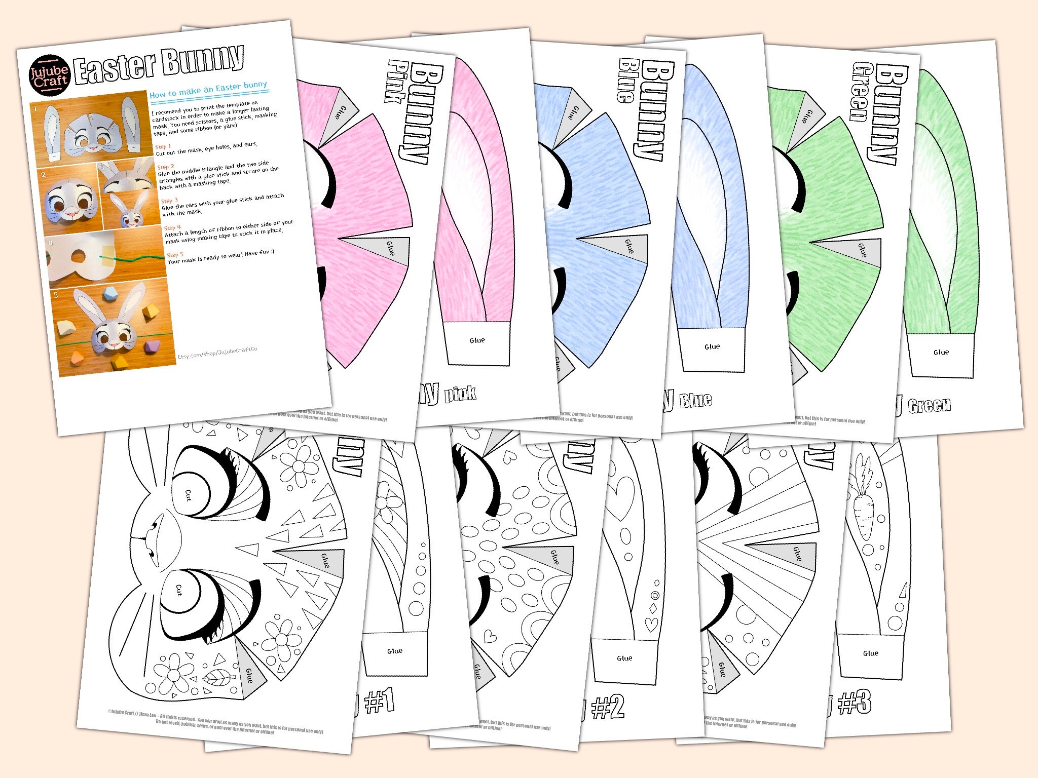 Coloring Mask > 3 Printable Easter Bunny Masks, 3 Black and White Masks ...