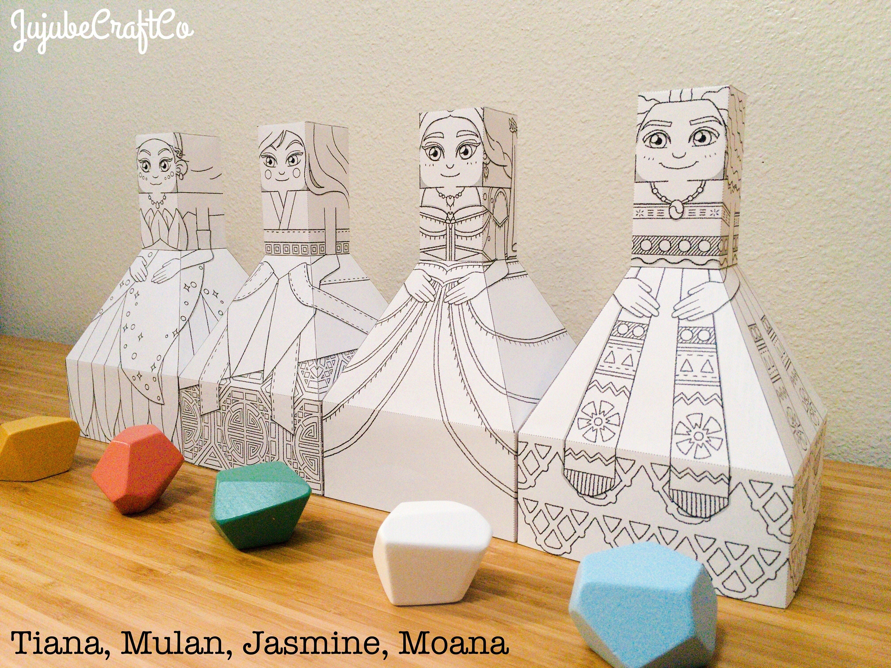 3D Coloring Page : Diseny Princesses /elsa/anna/rapunzel/tiana/mulan ...