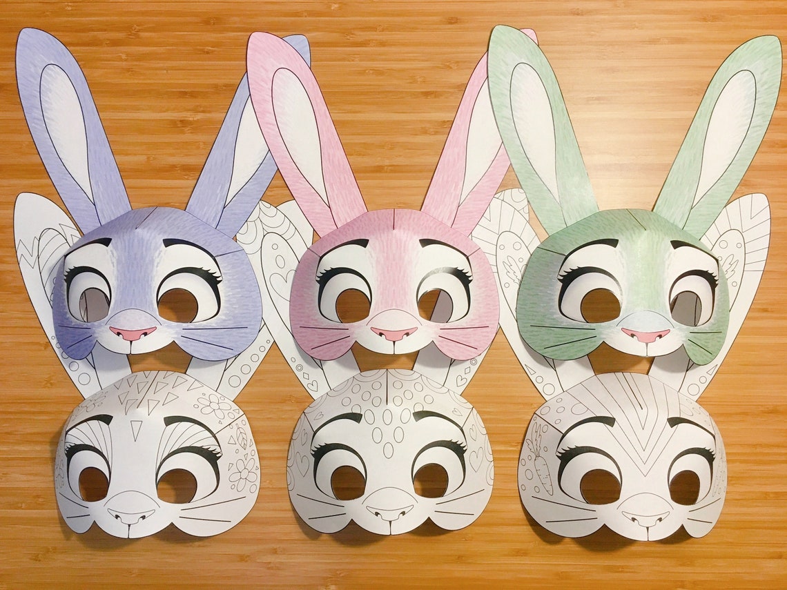 Coloring Mask 3 Printable Easter Bunny Masks 3 Black and | Etsy
