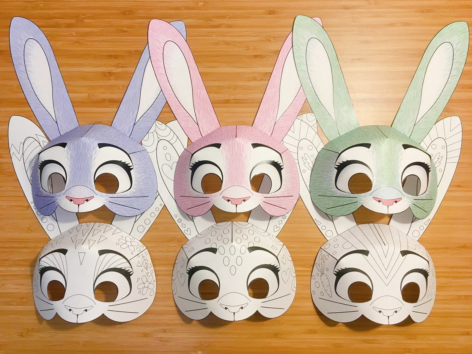 Coloring Mask > 3 Printable Easter Bunny Masks, 3 Black and White Masks ...